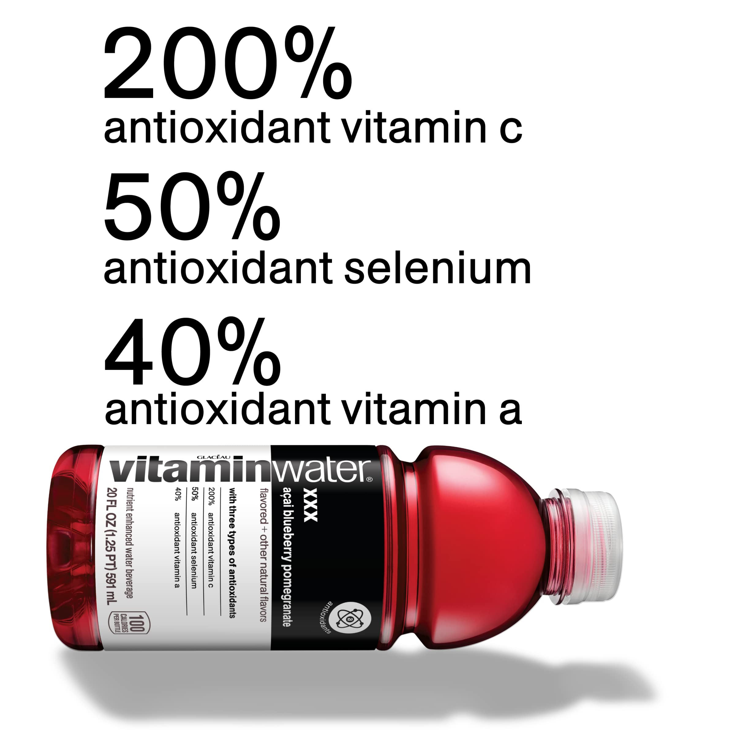 vitaminwater xxx, electrolyte enhanced water w/vitamins, açai-blueberry-pomegranate drinks, 20 fl oz, 12 Pack