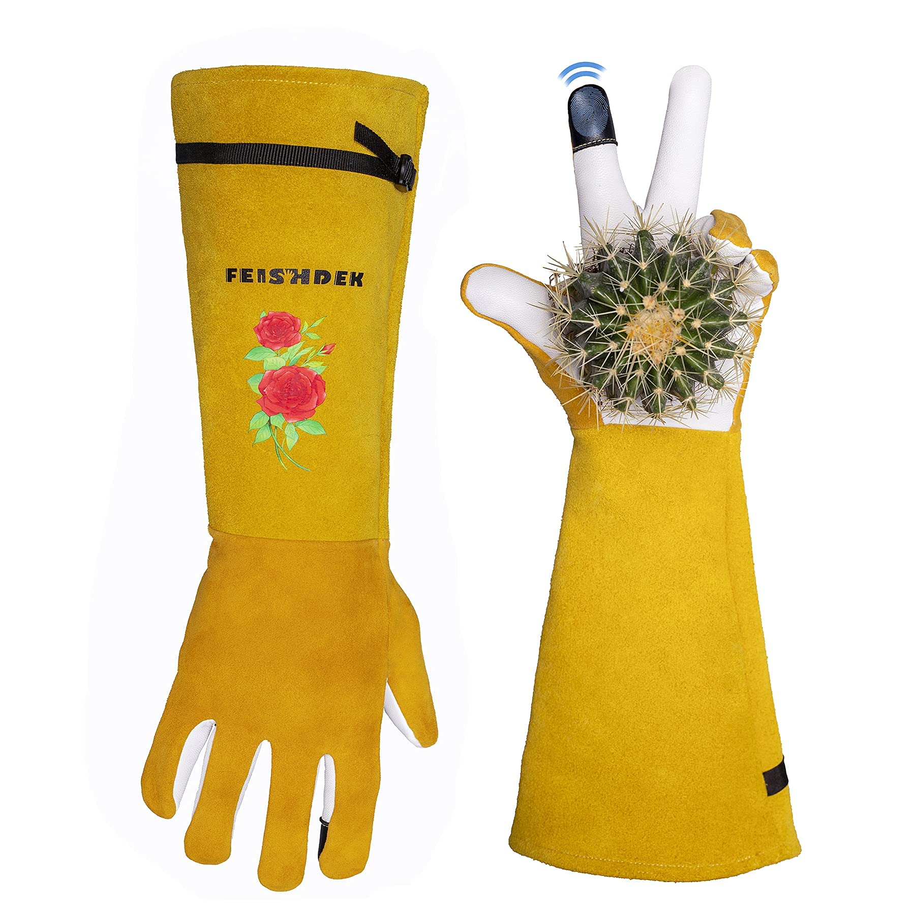 FEISHDEK Small Size - 2 Pairs Thorn Proof Leather Gardening Gloves Women, rose gloves for trimming