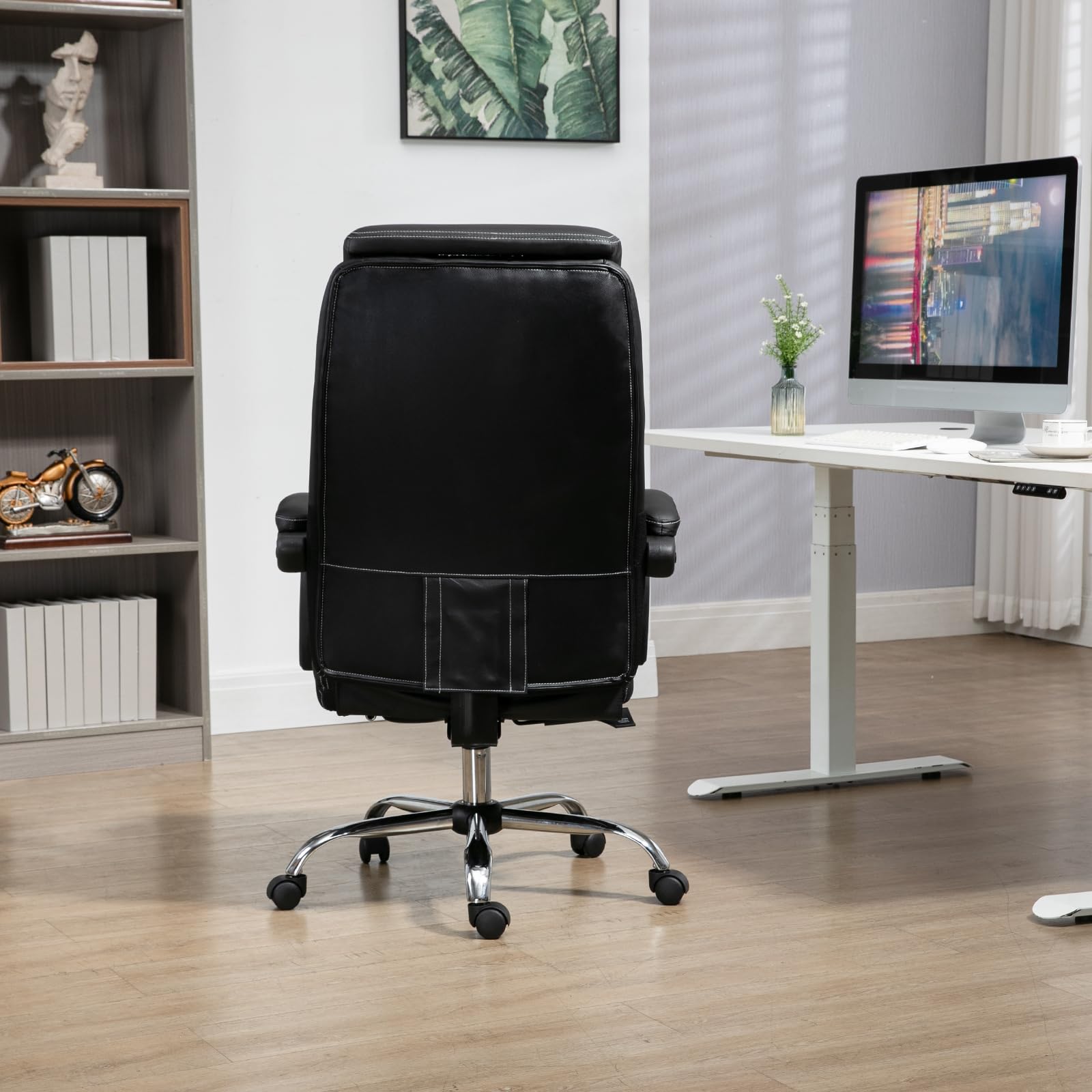 Massage Office Chair, Reclining Office Chair with Footrest, High-Back Massaging Office Chair, PU Leather Executive Swivel Computer Desk Chair with Height and Armrest Adjustable, 280 lb Capacity, Black