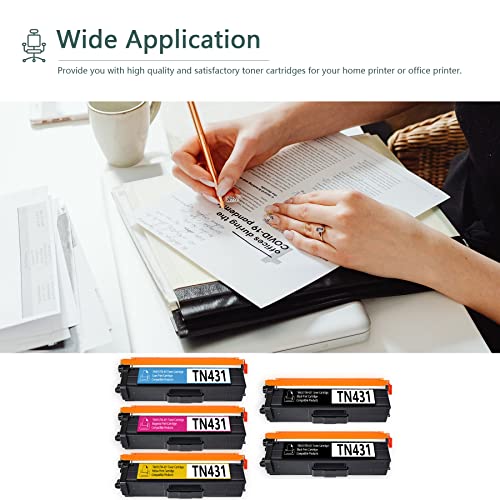 TN-431 Compatible TN431 Toner Cartridge ALUMUINK Replacement for Brother TN431BK TN431C TN431Y TN-431M for Brother TN431 HL-L8260CDW L8360CDW DCP-L8410CDW Printer (5-Pack, 2BK+1C+1Y+1M )
