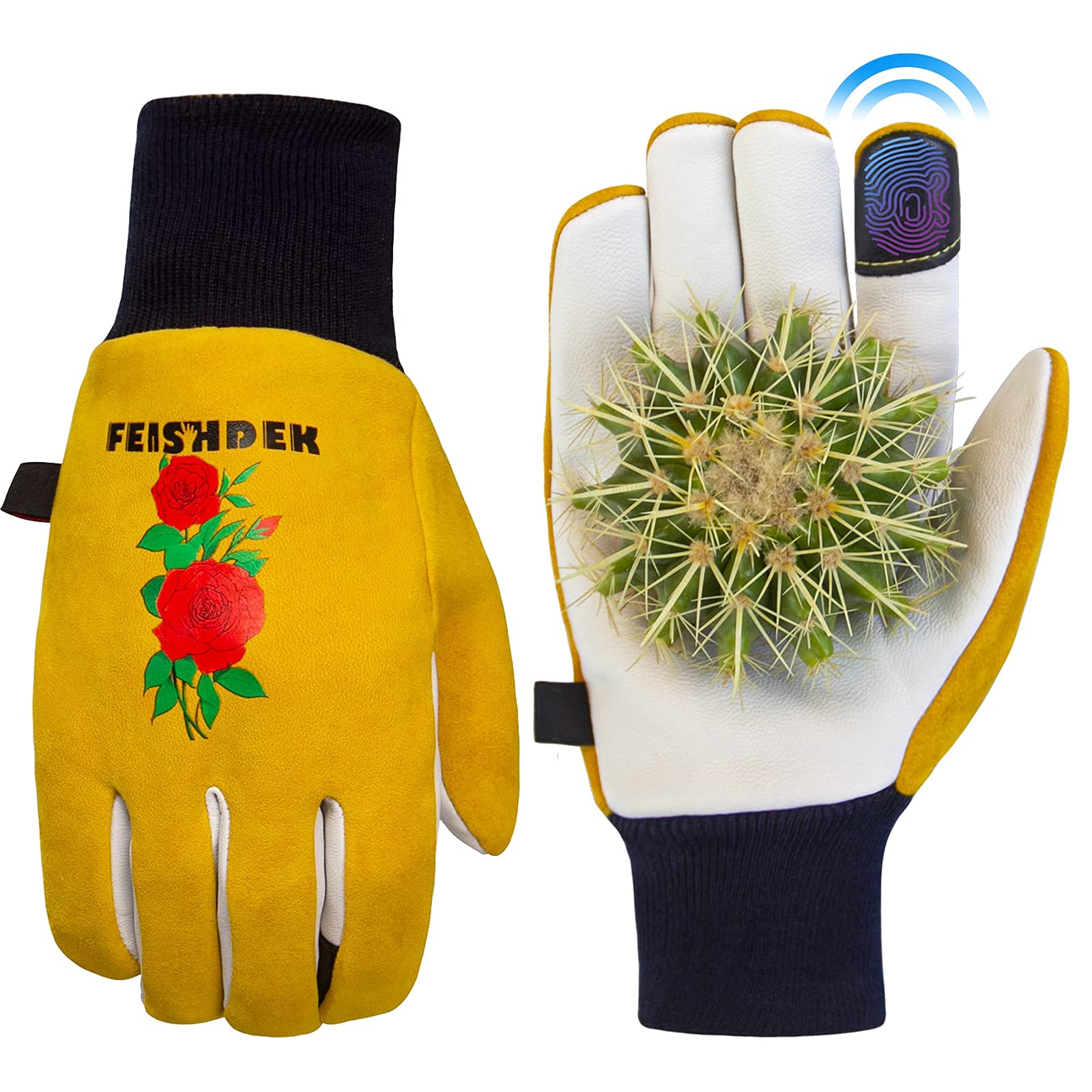 FEISHDEK Small Size - 2 Pairs Thorn Proof Leather Gardening Gloves Women, rose gloves for trimming
