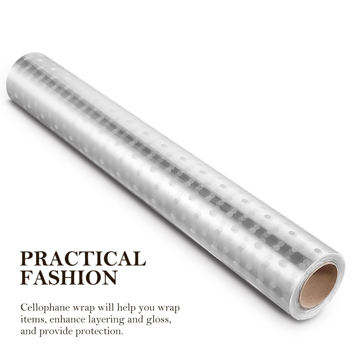 STOBOK Cellophane Wrap Roll,White Dot Florist Paper Wrapper 15.7 inch x100 Ft Crystal Long Film Gift Wrappings Packing Paper for Flowers Craft Basket Bouquet Fruit Food