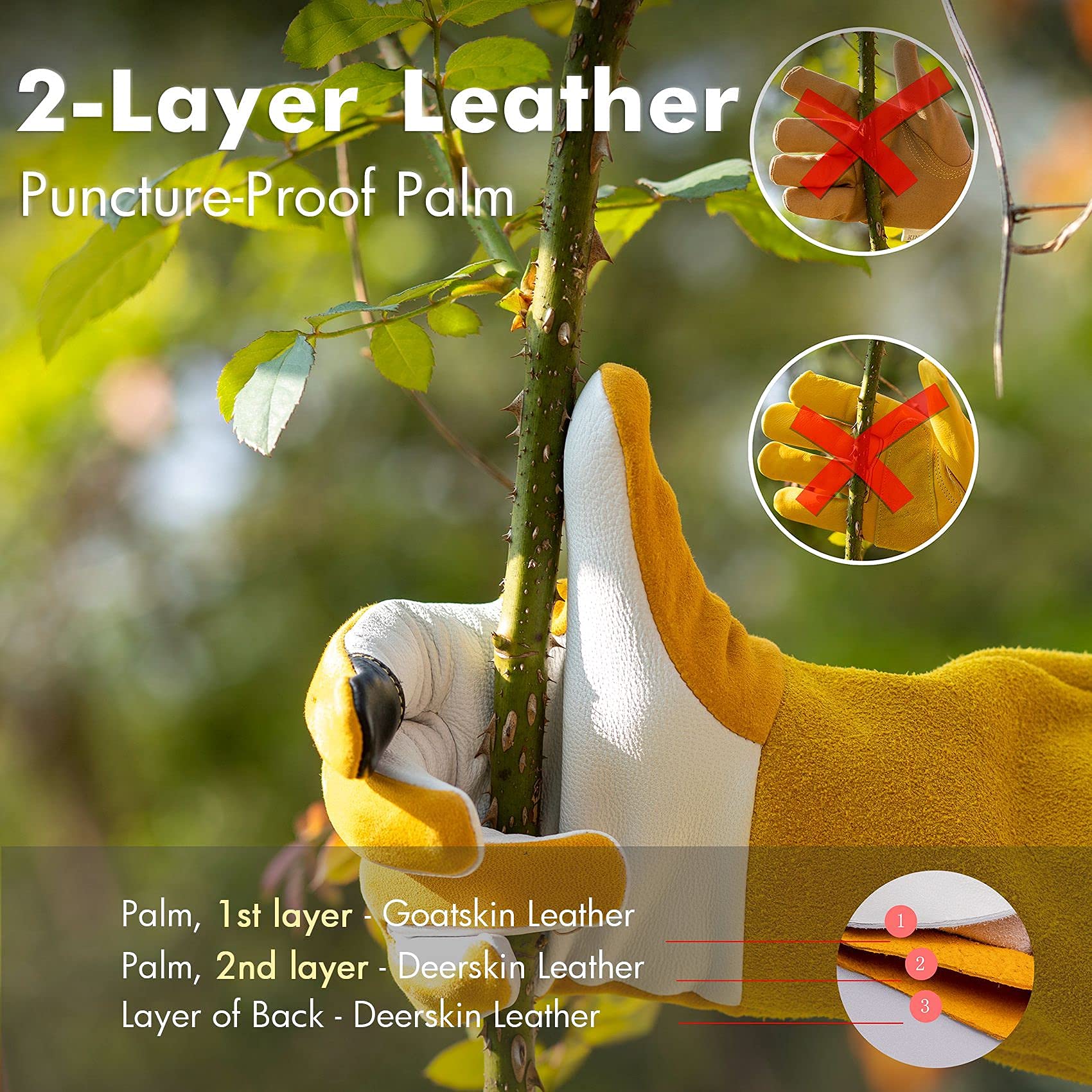 FEISHDEK Small Size - 2 Pairs Thorn Proof Leather Gardening Gloves Women, rose gloves for trimming
