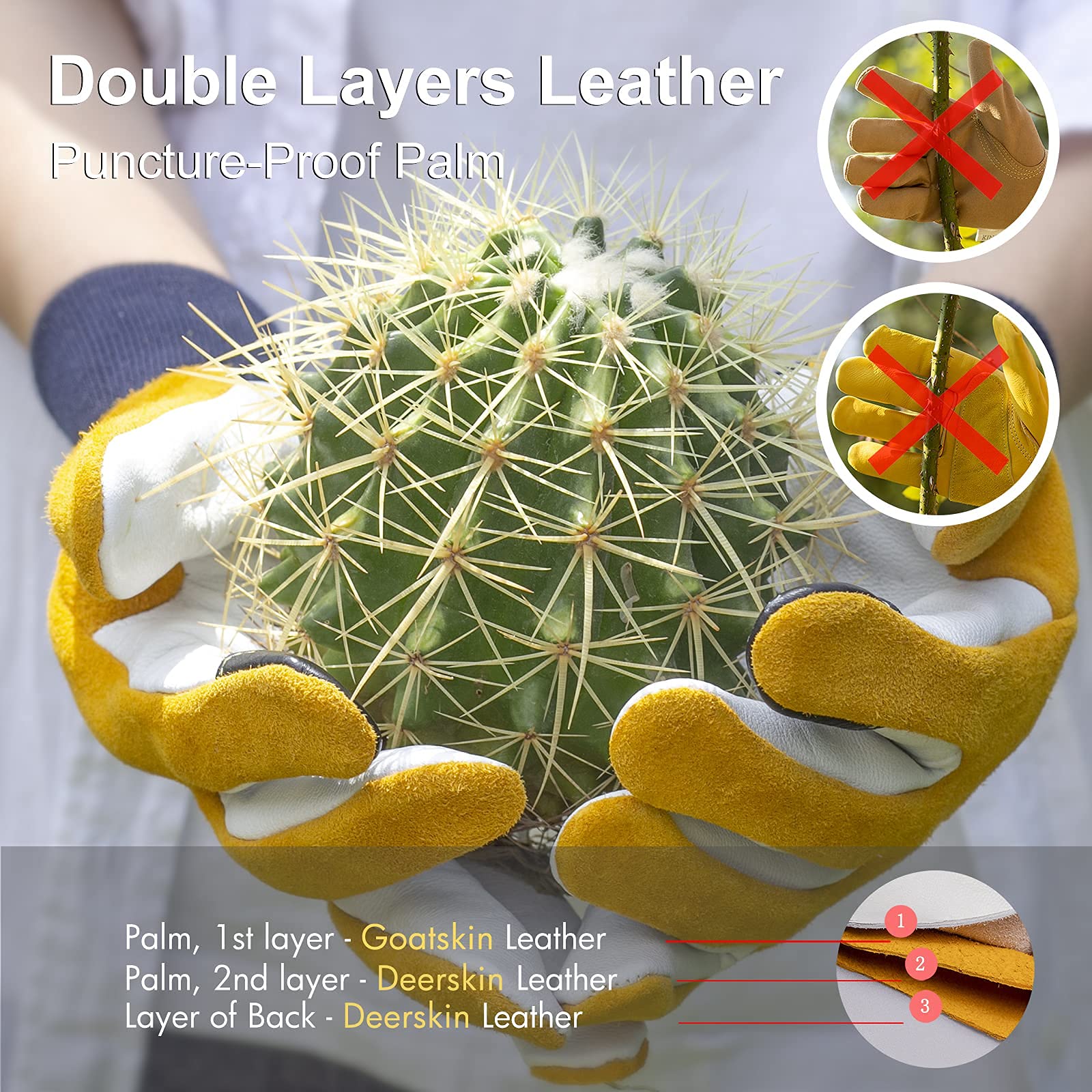 FEISHDEK Small Size - 2 Pairs Thorn Proof Leather Gardening Gloves Women, rose gloves for trimming