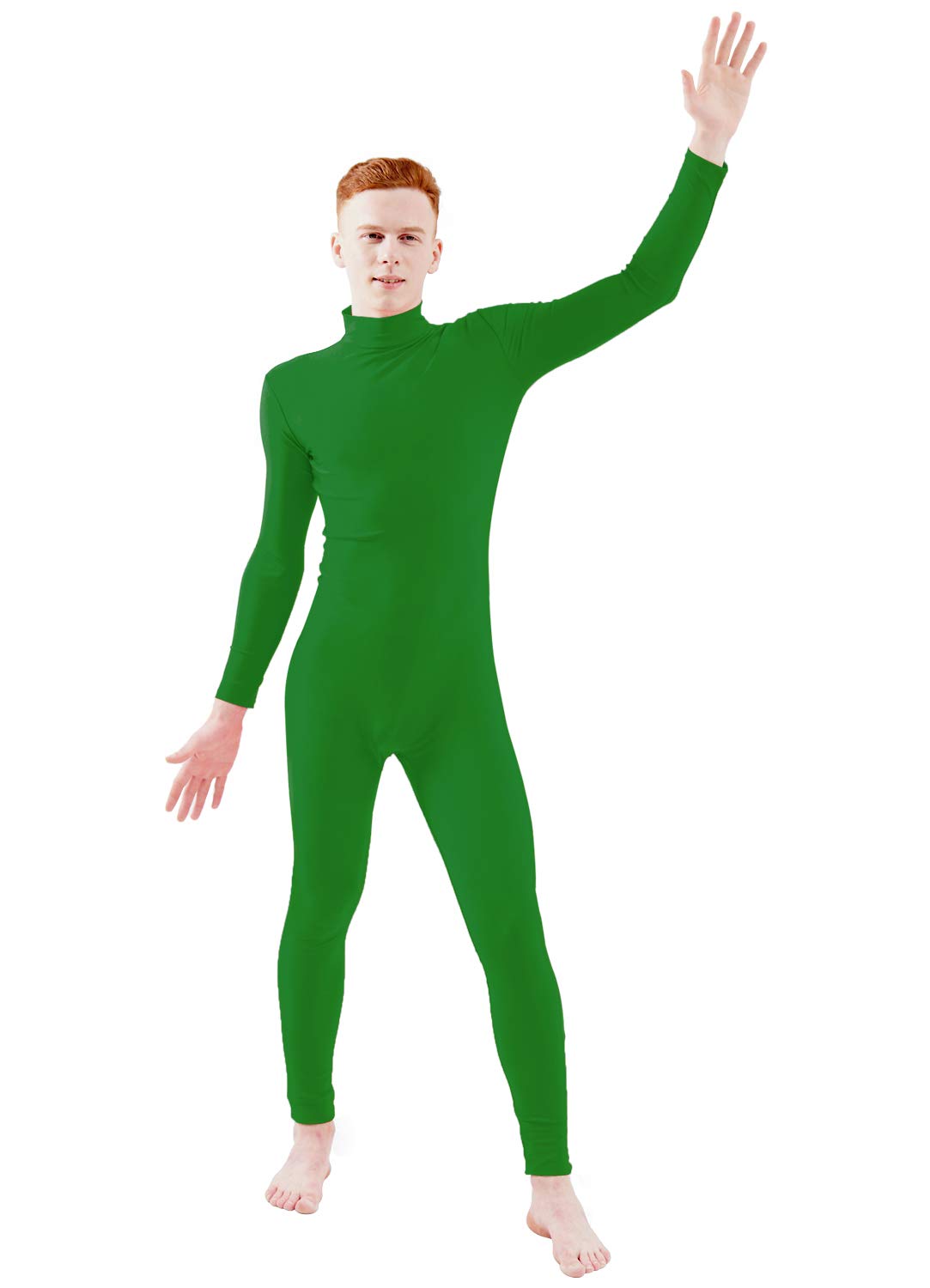 Ensnovo Adult Spandex Turtleneck Long Sleeve One Piece Unitard Bodysuit Dancewear Green, XL