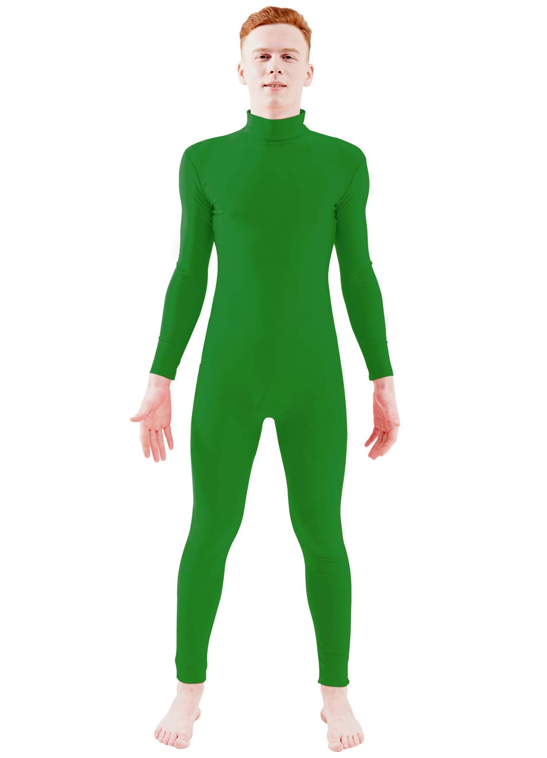 Ensnovo Adult Spandex Turtleneck Long Sleeve One Piece Unitard Bodysuit Dancewear Green, XL