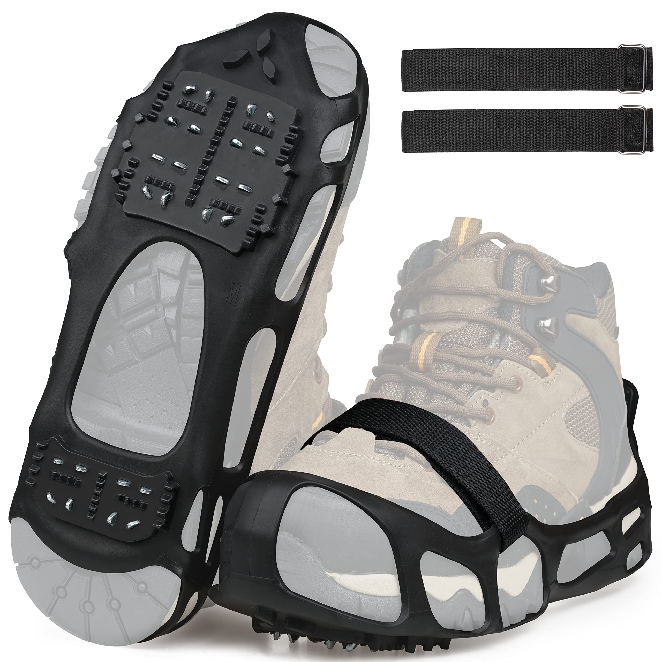 Ice Cleats for Shoes and Boots Men Women Snow Traction Cleats Crampons Anti Slip Shoe Grippers Spikes for Snow Ice Winter Walking Non-Slip 24 Studs Overshoe Slip-on Stretch Footwear