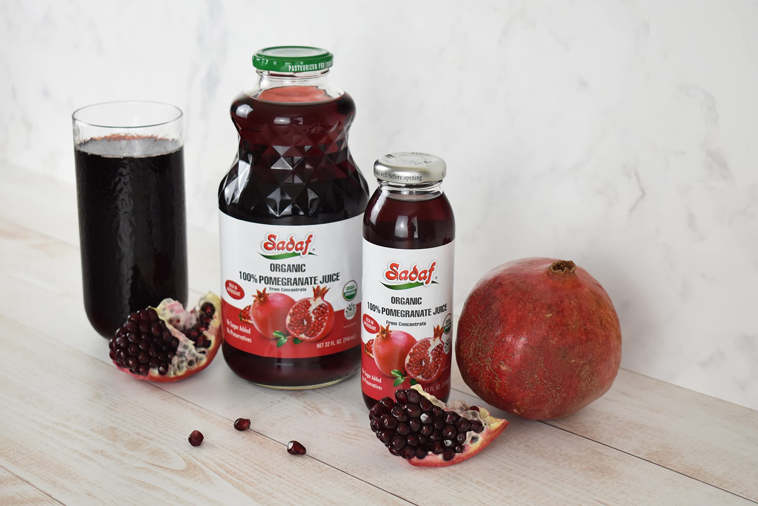 Sadaf Organic Pomegranate Juice -100% Juice from Organic Pomegranate - No sugar added - Pure pomegranate juice organic and sugar free - 33.8 fl. oz.