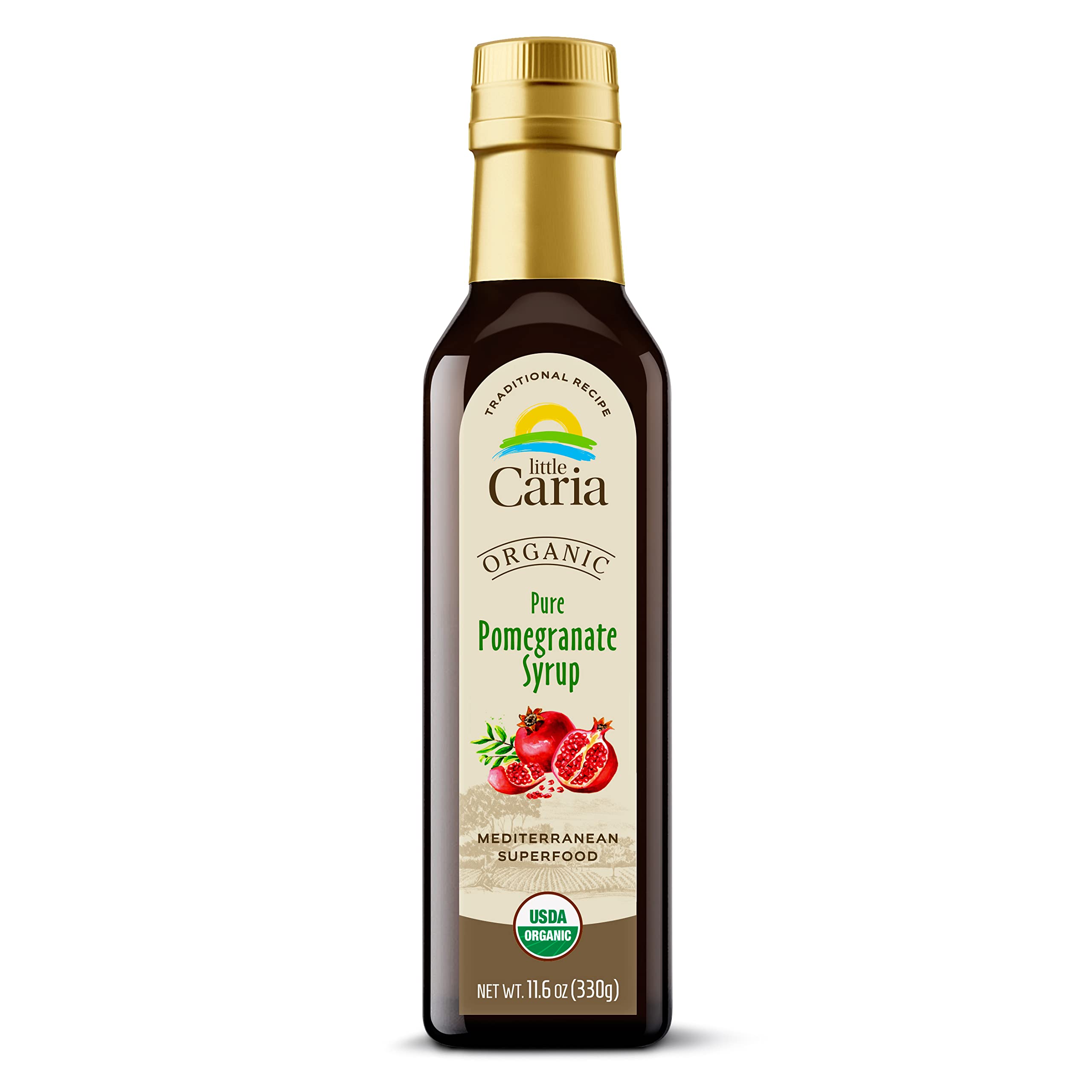 Little Caria Organic Pomegranate Molasses - USDA Organic, Mediterranean Superfood, No Added Sugar, No Additives, 11.6 oz