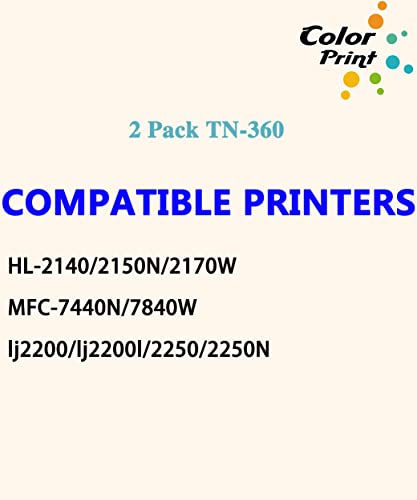 2-Pack ColorPrint Compatible TN360 Toner Cartridge Replacement for Brother TN-360 TN330 TN-330 Work with DCP-7030 DCP-7040 HL-2140 HL-2170W MFC-7340 MFC-7345N MFC-7440N MFC-7840W Printer