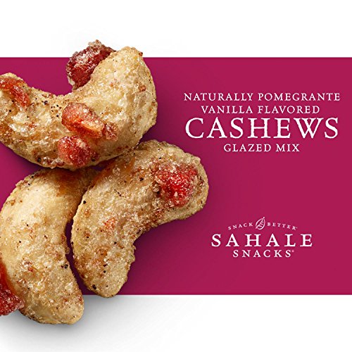 Sahale Snacks Pomegranate Vanilla Cashews, 1.5 oz Bags (18 Packs) - Dry-Roasted Deluxe Mixed Nuts with Pomegranate Infused Apples & Madagascar Vanilla - Non-GMO, Kosher, & Certified Gluten-Free Snacks