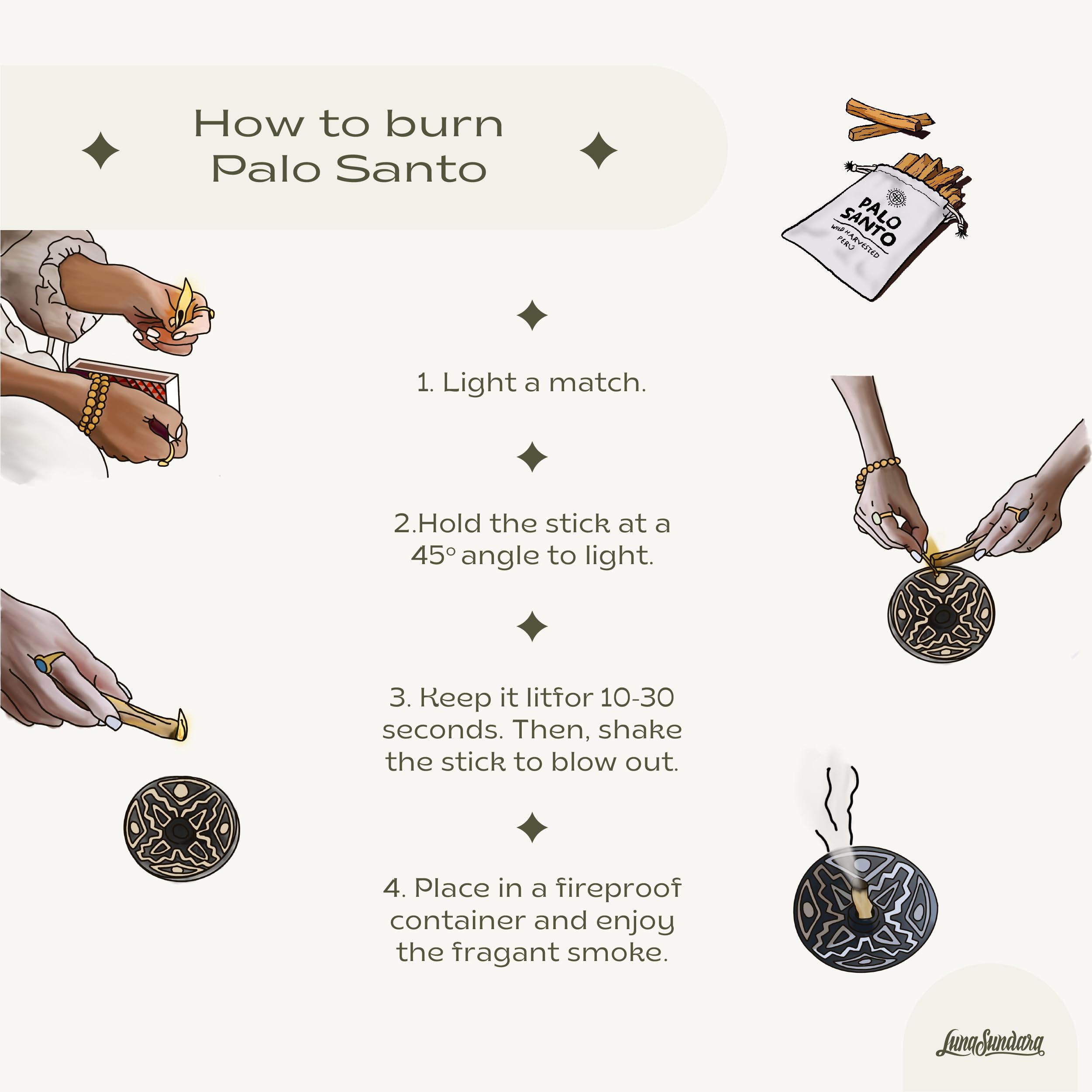 Luna Sundara Palo Santo Smudging Sticks High Resin Palo Santo from Ecuador - Wild Harvested Smudging Sticks
