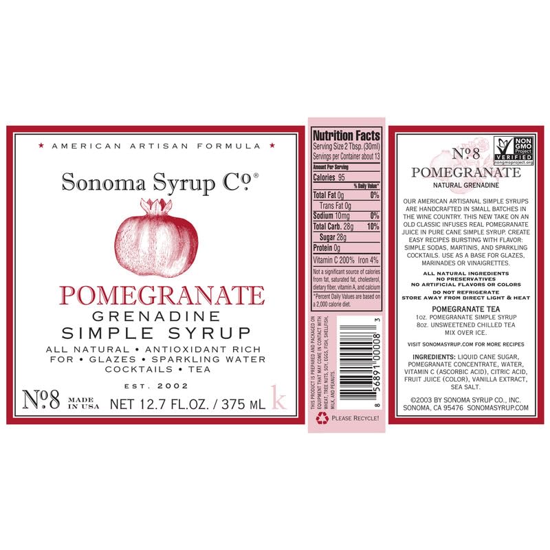 Sonoma Syrup Co Pomegranate Grenadine Simple Syrup, 12.7 oz for Cocktails, Tea, and Baking