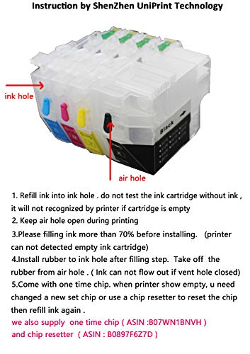 UP Empty Refillable Ink Cartridge Replacement for Brother LC3017 LC3019 XXL,Work with Brother MFC-J6930DW MFC-J6530DW MFC-J5330DW MFC-J6730DW Printer