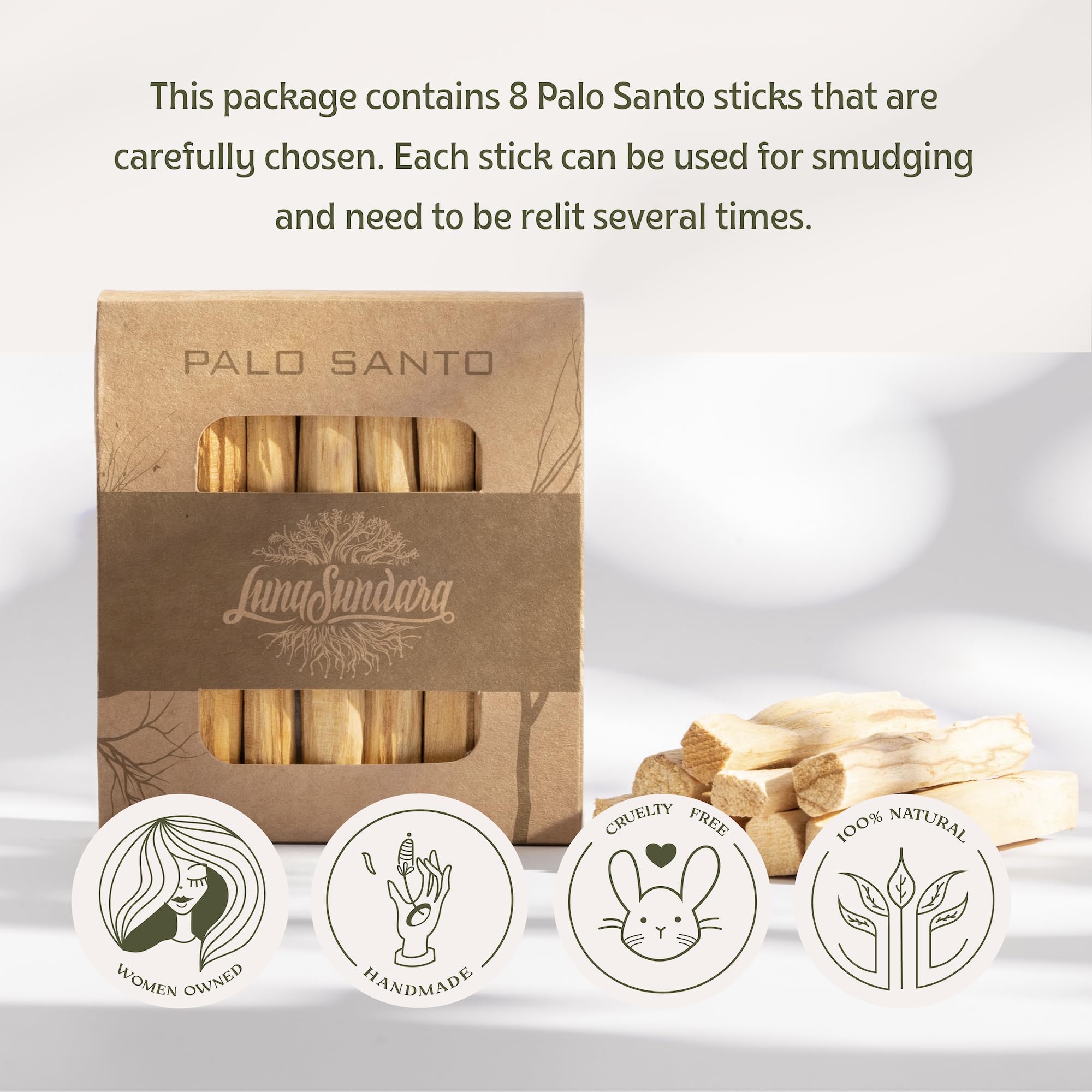 Luna Sundara Palo Santo Smudging Sticks High Resin Palo Santo from Ecuador - Wild Harvested Smudging Sticks