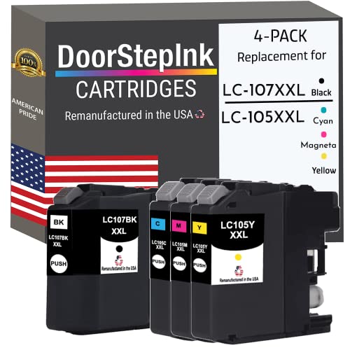 DoorStepInk Remanufactured in The USA Ink Cartridge Replacements for Brother LC107 Black LC 105 CMY for Printers MFC-J4410DW MFC-J4510DW MFC-J4610DW MFC-J4710DW