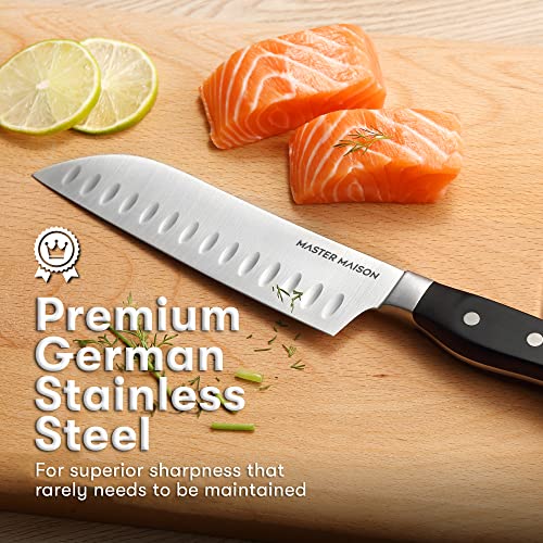 19-Piece Kitchen Knife Set With Wooden Knife Block - German Stainless Steel Knife Set for Kitchen with Block, Paring, Chefs, Santoku, Carving, Utility & 8 Steak Knives - Knife Sharpener & Shears