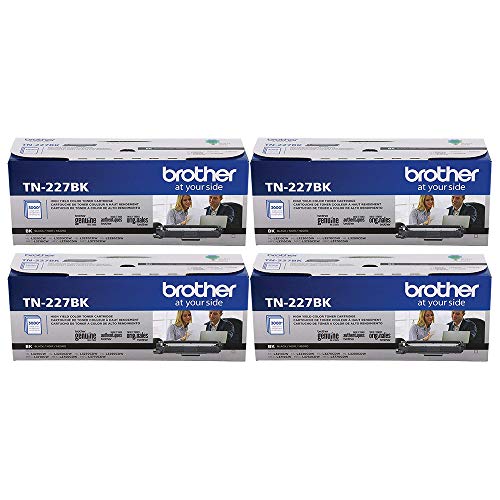 Brother Genuine TN227, TN227BK, High Yield Toner Cartridge, Replacement Black Toner, Page Yield Up to 3,000 Pages, TN227BK, Pack of 4