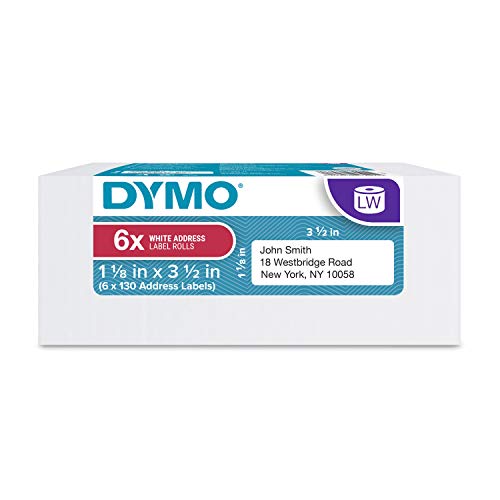 DYMO Authentic LabelWriter Adhesive White Mailing Address Labels (30251) 1 1/8" x 3 1/2", 6 Rolls of 130