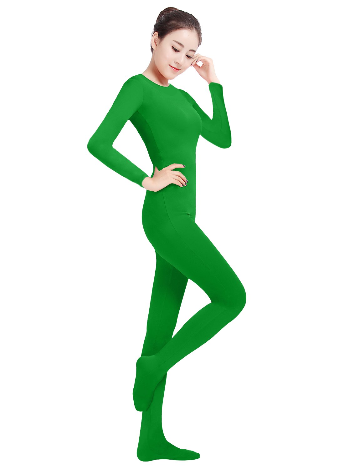 Ensnovo Womens Spandex One Piece Unitard Full Bodysuit Zentai Suit Costume Green M