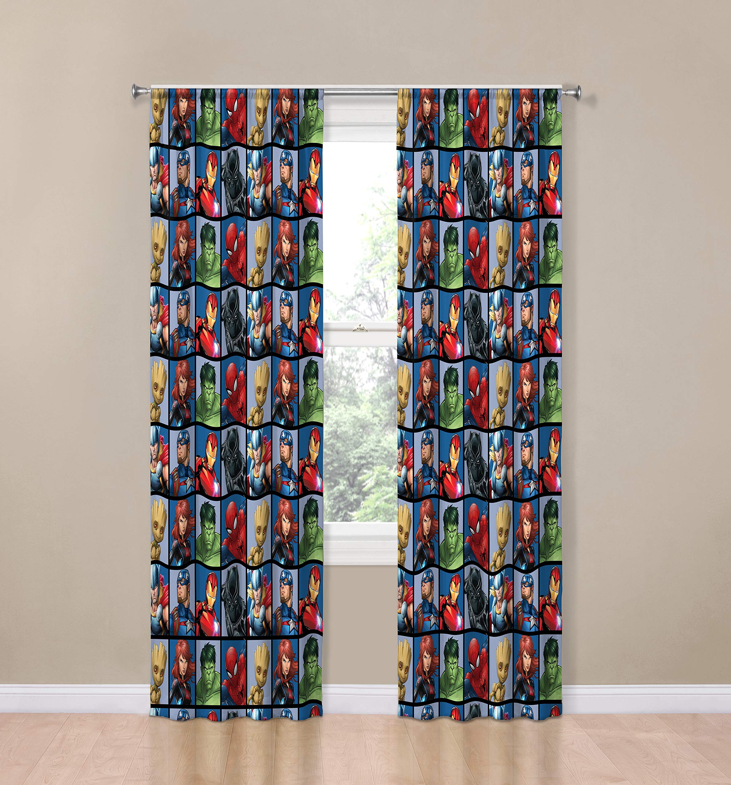 Jay Franco Marvel Avengers Team 84" inch Drapes 4 Piece Set - Beautiful Room Décor & Easy Set up - Window Curtains Include 2 Panels & 2 Tiebacks (Official Marvel Product)