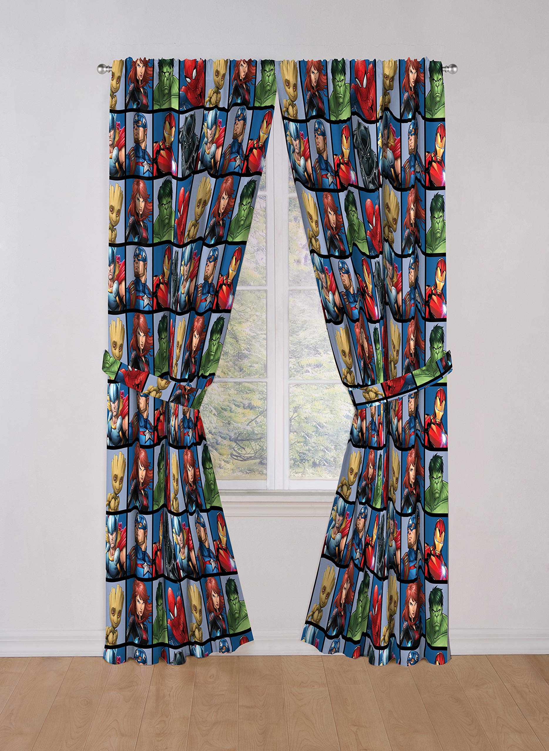 Jay Franco Marvel Avengers Team 84" inch Drapes 4 Piece Set - Beautiful Room Décor & Easy Set up - Window Curtains Include 2 Panels & 2 Tiebacks (Official Marvel Product)