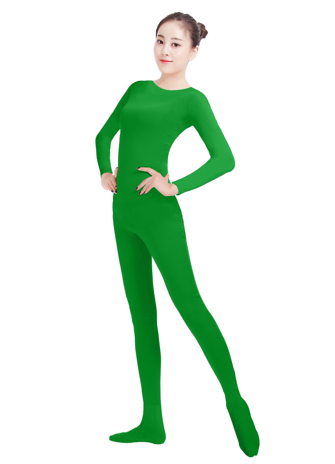 Ensnovo Womens Spandex One Piece Unitard Full Bodysuit Zentai Suit Costume Green M