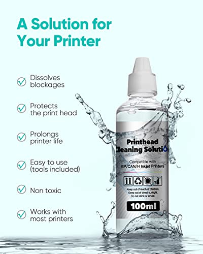 Printer Cleaning Kit | Printhead Cleaning Kit for HP Epson Canon Brother Inkjet Printer 8600 8610 8620 ET-2650 WF-2650 WF-2750 WF-7710 ect,High Efficiency Premium Syringe,100ML Best-Printers Certified