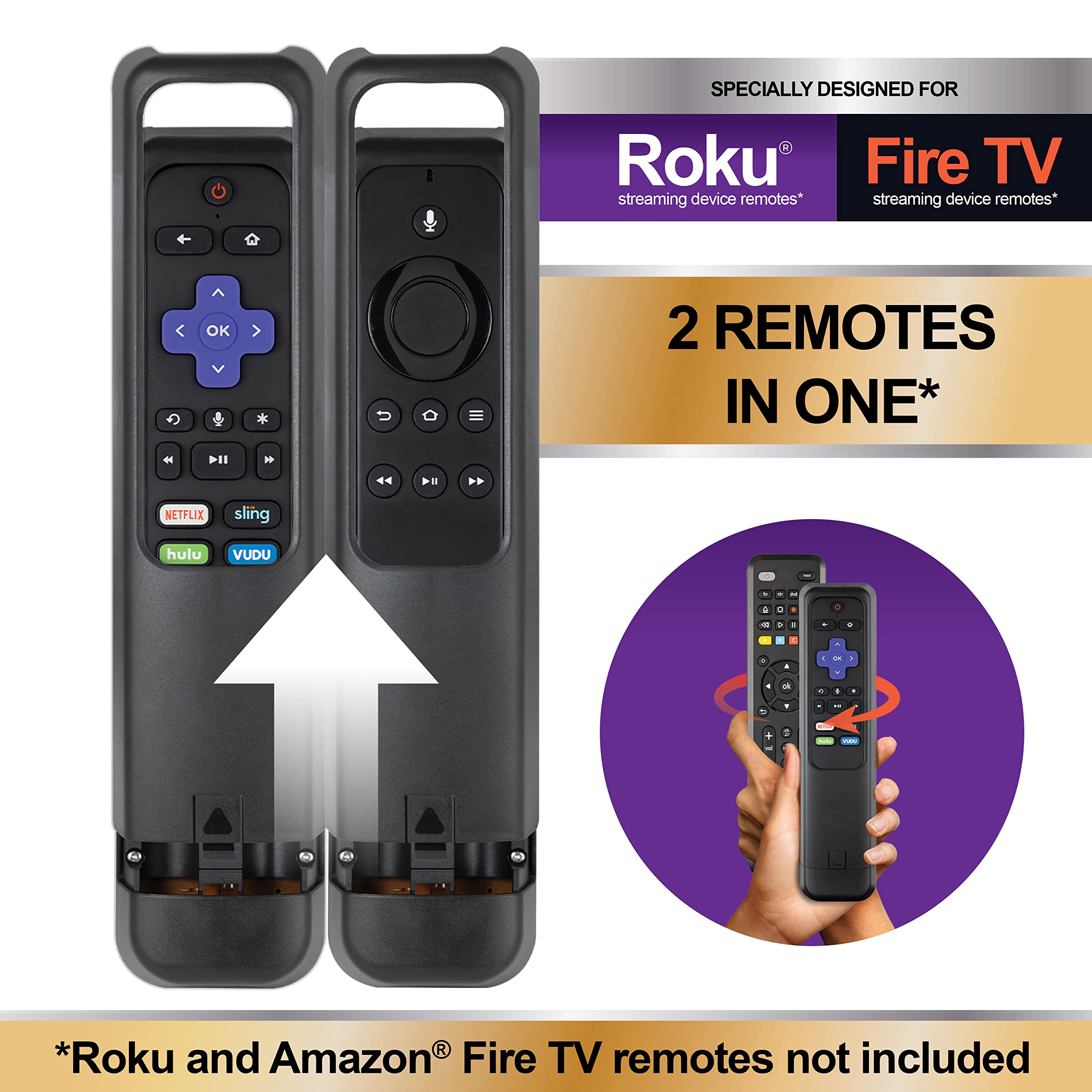 GE Universal Remote Control with Roku or Fire TV Streaming Remote Compartment, use with Samsung, Vizio, LG, Sony, Sharp, Apple TV, TCL, Smart TVs, Streaming Players, Blu-ray, DVD, 4-Device, 59046