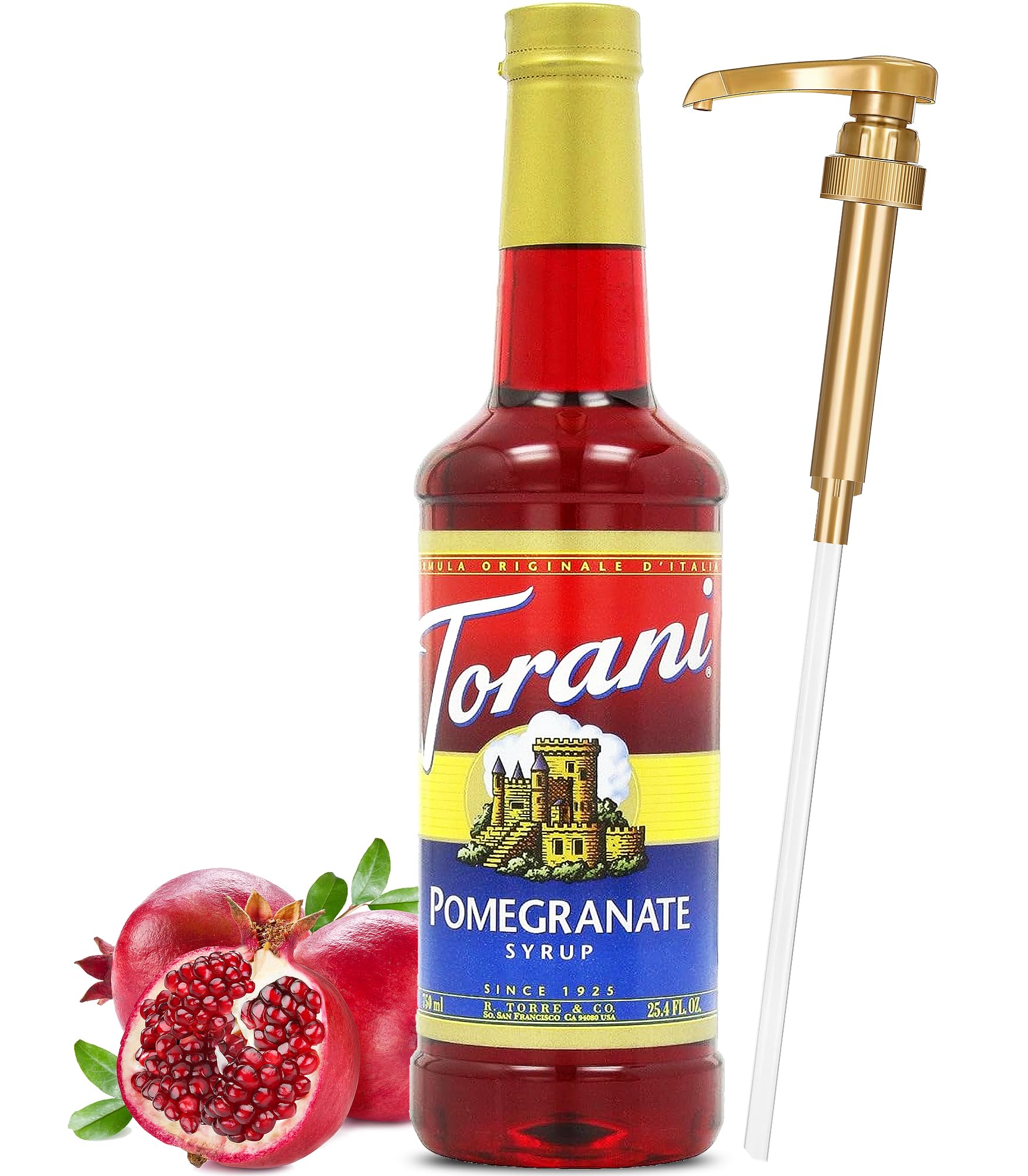 Torani Pomegranate Syrup with Little Squirt Syrup Pump, 750ml 25.4 Ounces