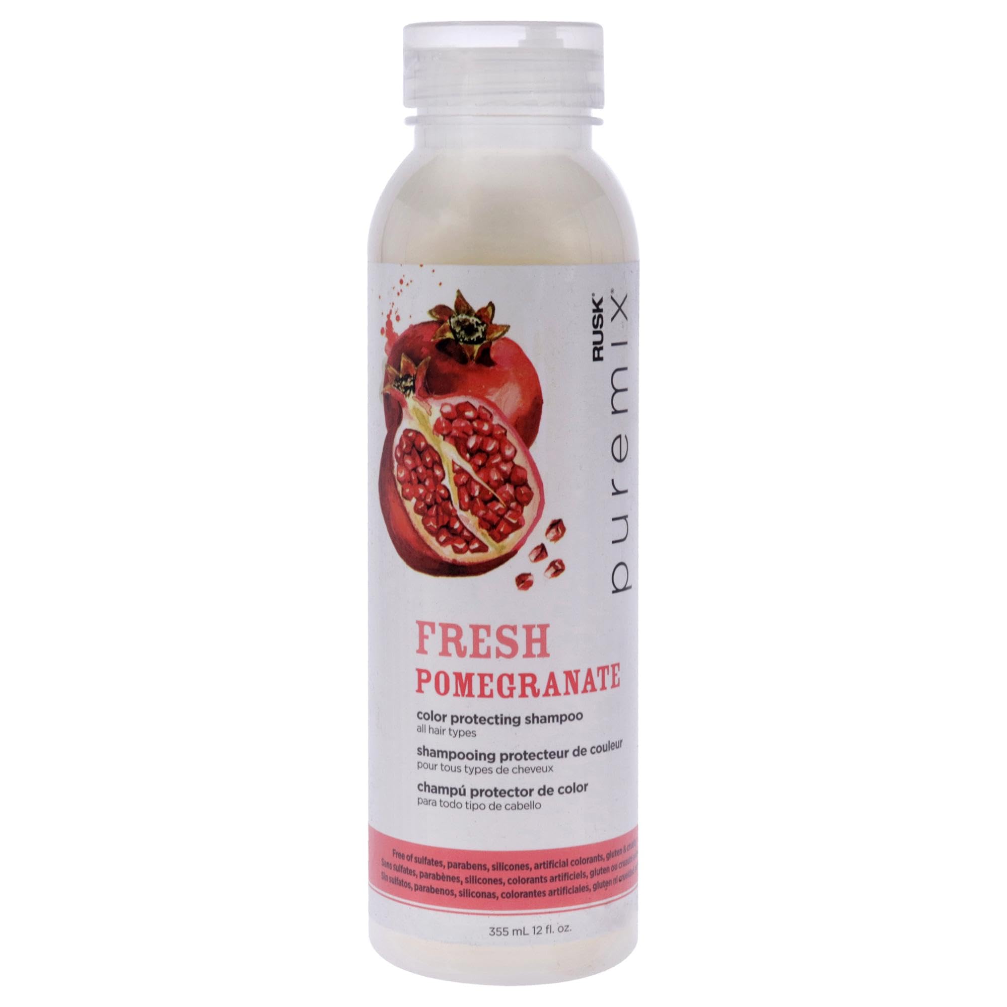 RUSK Puremix Fresh Pomegranate Color Protecting Shampoo for All Hair Types, Prolong Color Radiancy and Shine, Reduces Dryness and Breakage, Cruelty-Free, 12 oz.