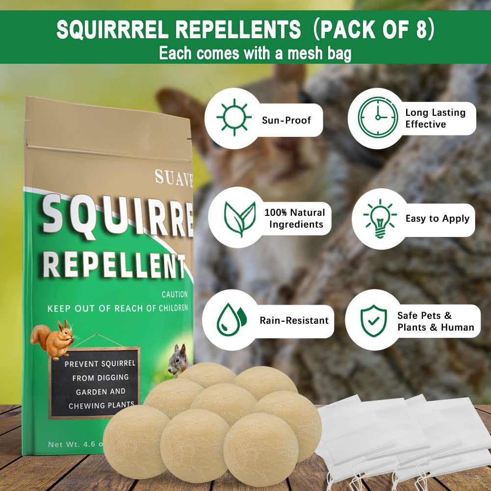 SUAVEC Squirrel Repellent, Chipmunk Repellent, Squirrel Deterrent Peppermint, Outdoor Squirrel Repellents for Garden, Indoor Repellent Squirrels for Attic, Keep Squirrel Away for Plants -8 Pack