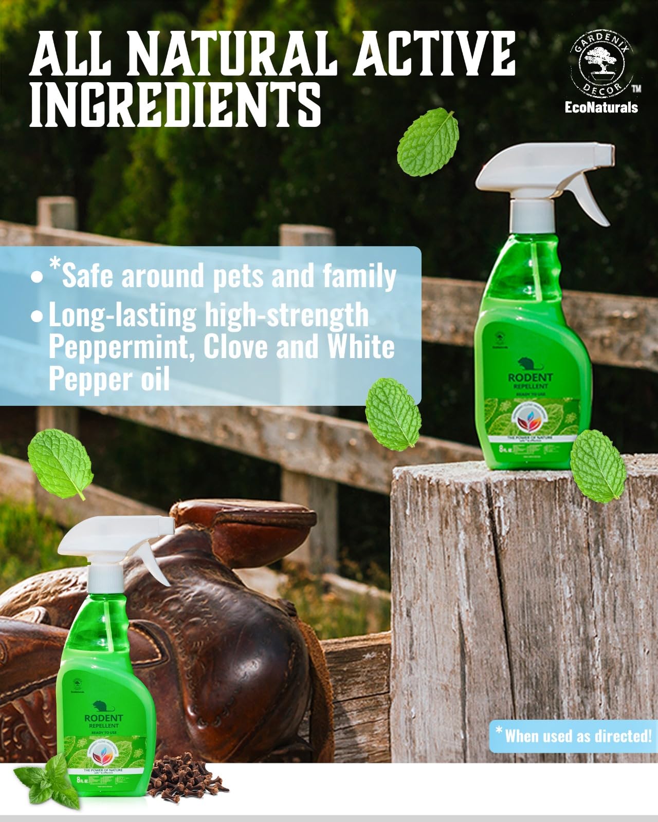 All Natural Peppermint Oil Spray, Non-Toxic Rat Repellent to Repel Mice and Rats, Rodent Repellent Spray - 8oz Ready to Use
