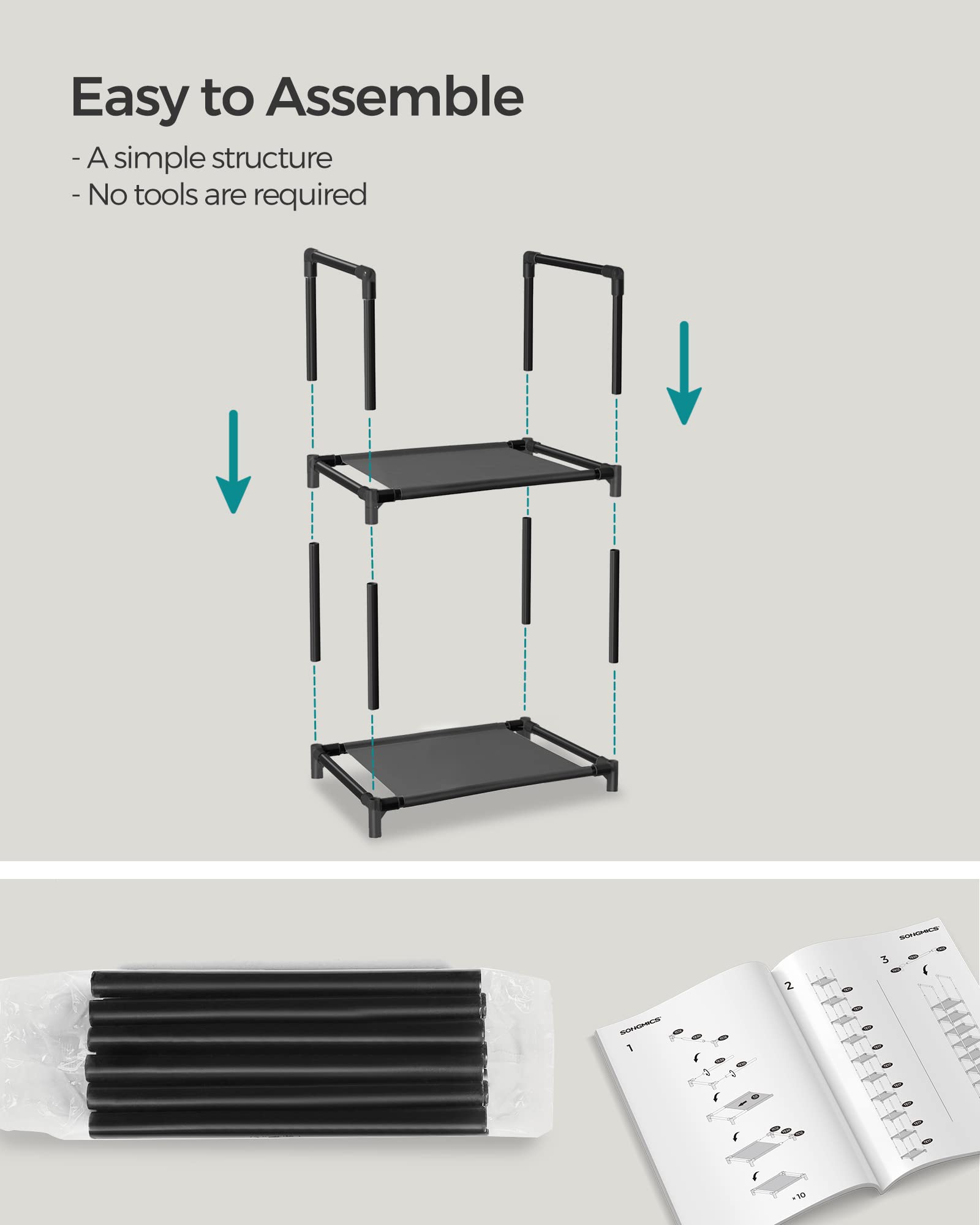 SONGMICS Shoe Rack, 10 Tier Shoe Shelf, Shoe Storage Organizer, Space-Saving, 13 x 13 x 68.1 Inches, Metal Frame, Non-Woven Fabric Shelves, for Entryway, Bedroom, Black ULSR110B02