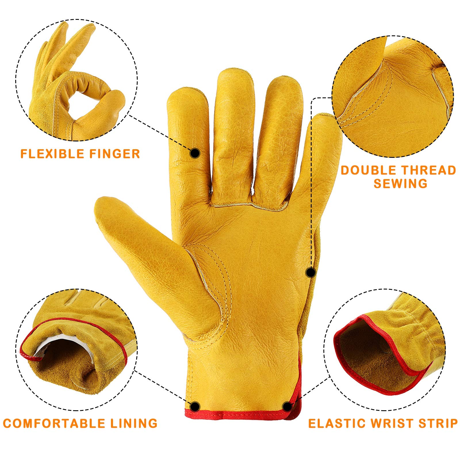 Patelai Garden Gloves Leather Gardening Gloves Thorn and Cutting Proof Work Garden Gloves (Large)