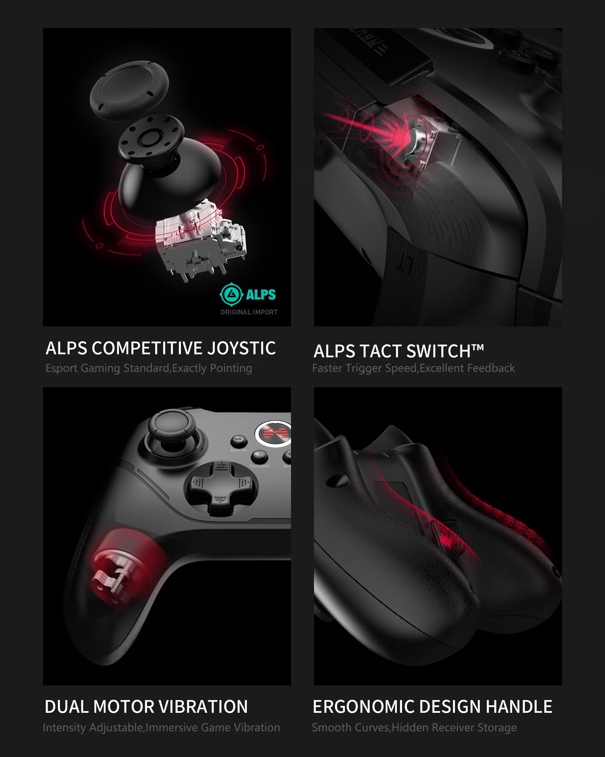 BEITONG Asura 2 Pro PC Gaming Controllers 2.4G Wireless Dual Vibrate Gamepad Joystick For Windows 7 8 10 11,Android TV,Steam,Simulater,Advanced M Buttons/Hall Effect Trigger (Black)