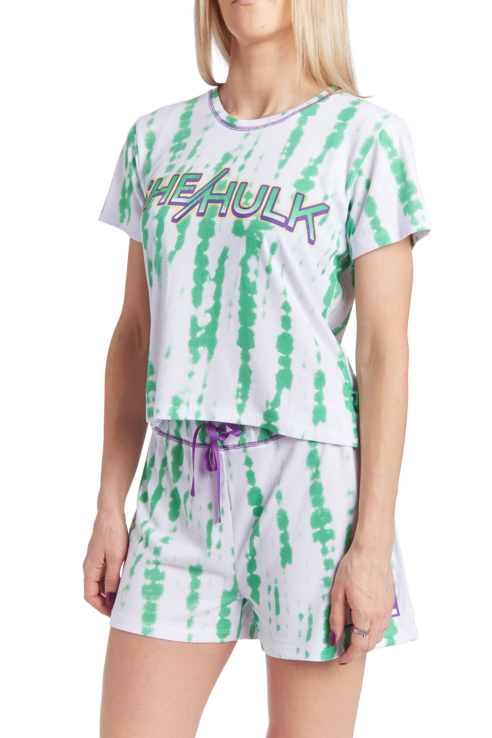 Marvel She Hulk Womens Pullover Pajama Shirt and Shorts Sleep Set Tie Dye Multicolor Medium