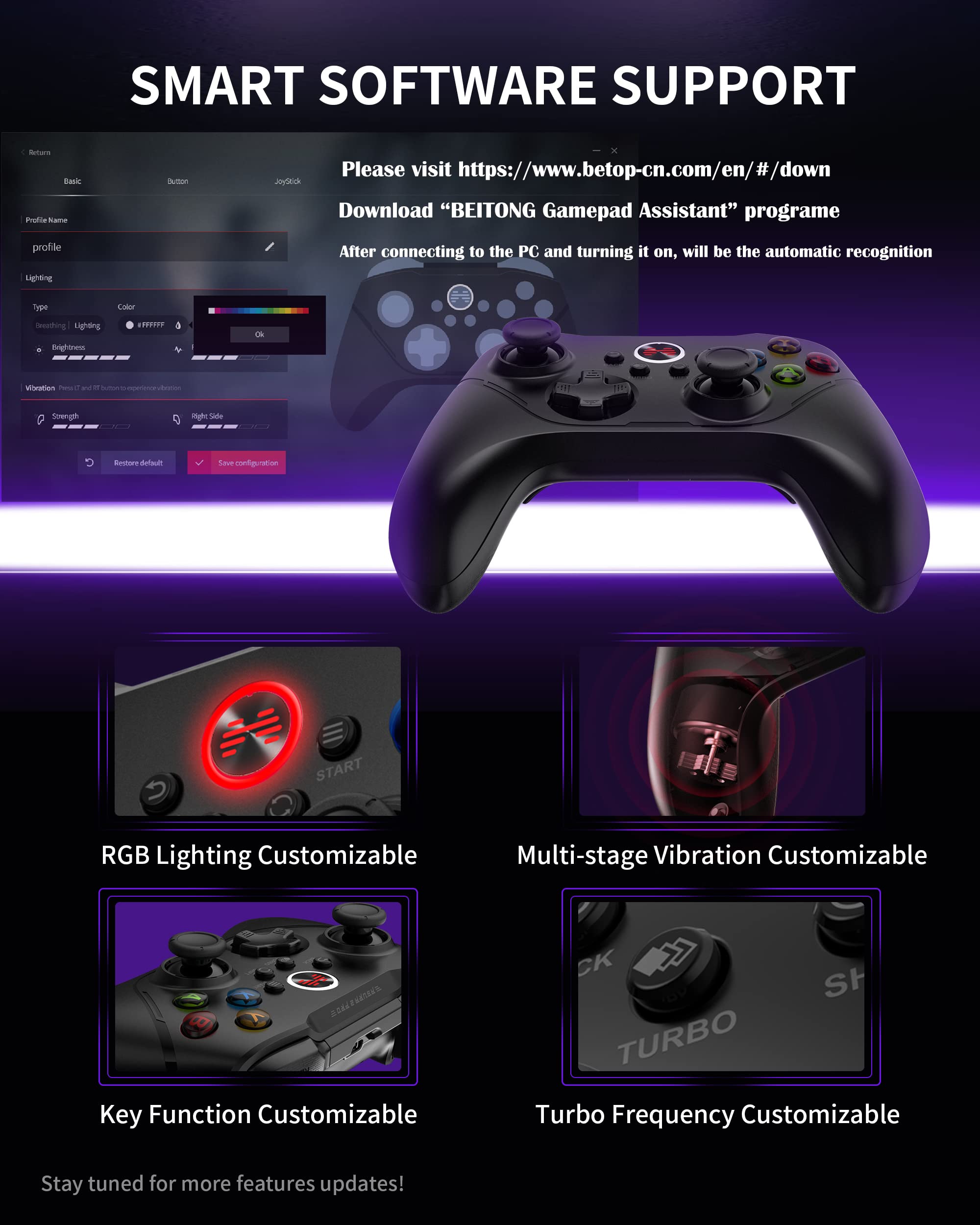 BEITONG Asura 2 Pro PC Gaming Controllers 2.4G Wireless Dual Vibrate Gamepad Joystick For Windows 7 8 10 11,Android TV,Steam,Simulater,Advanced M Buttons/Hall Effect Trigger (Black)