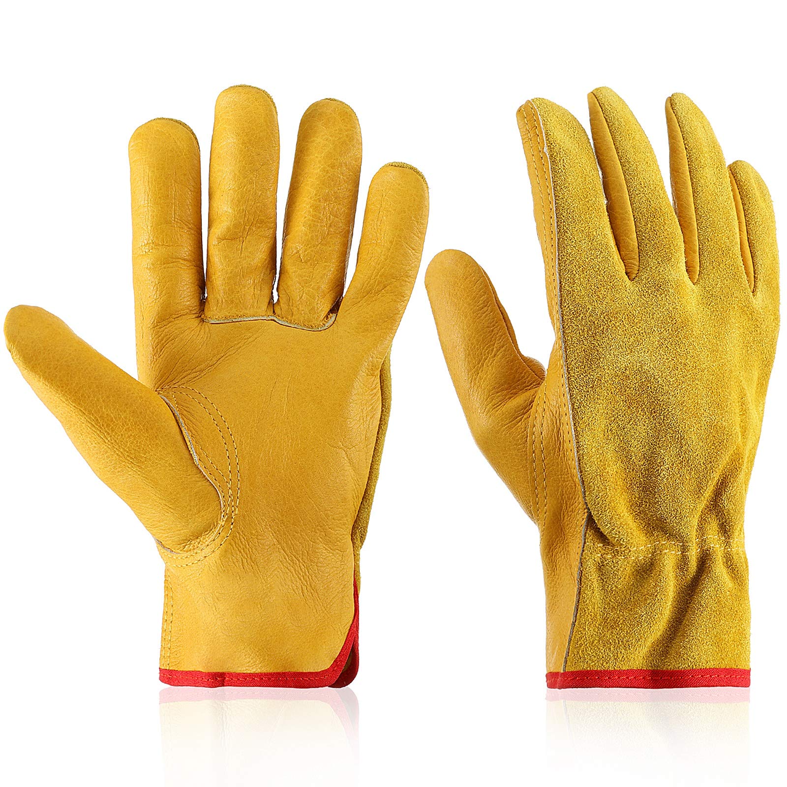 Patelai Garden Gloves Leather Gardening Gloves Thorn and Cutting Proof Work Garden Gloves (Large)