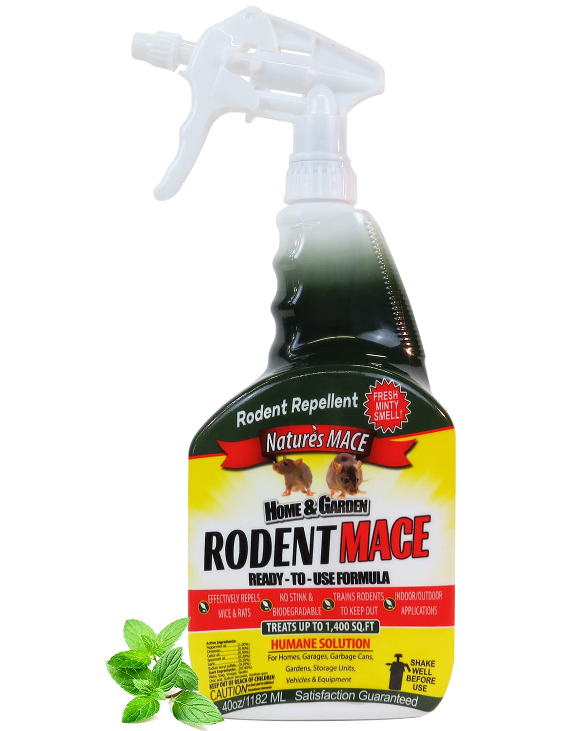 Nature's MACE 40oz Rodent Repellent Spray, Repel Mouse/Mice, Rats, Rodents, Indoor & Outdoor Spray Stops Rodent Damage in House, Car, RV, Storage, Attic, Garage, Stops Nesting & Wire Chewing