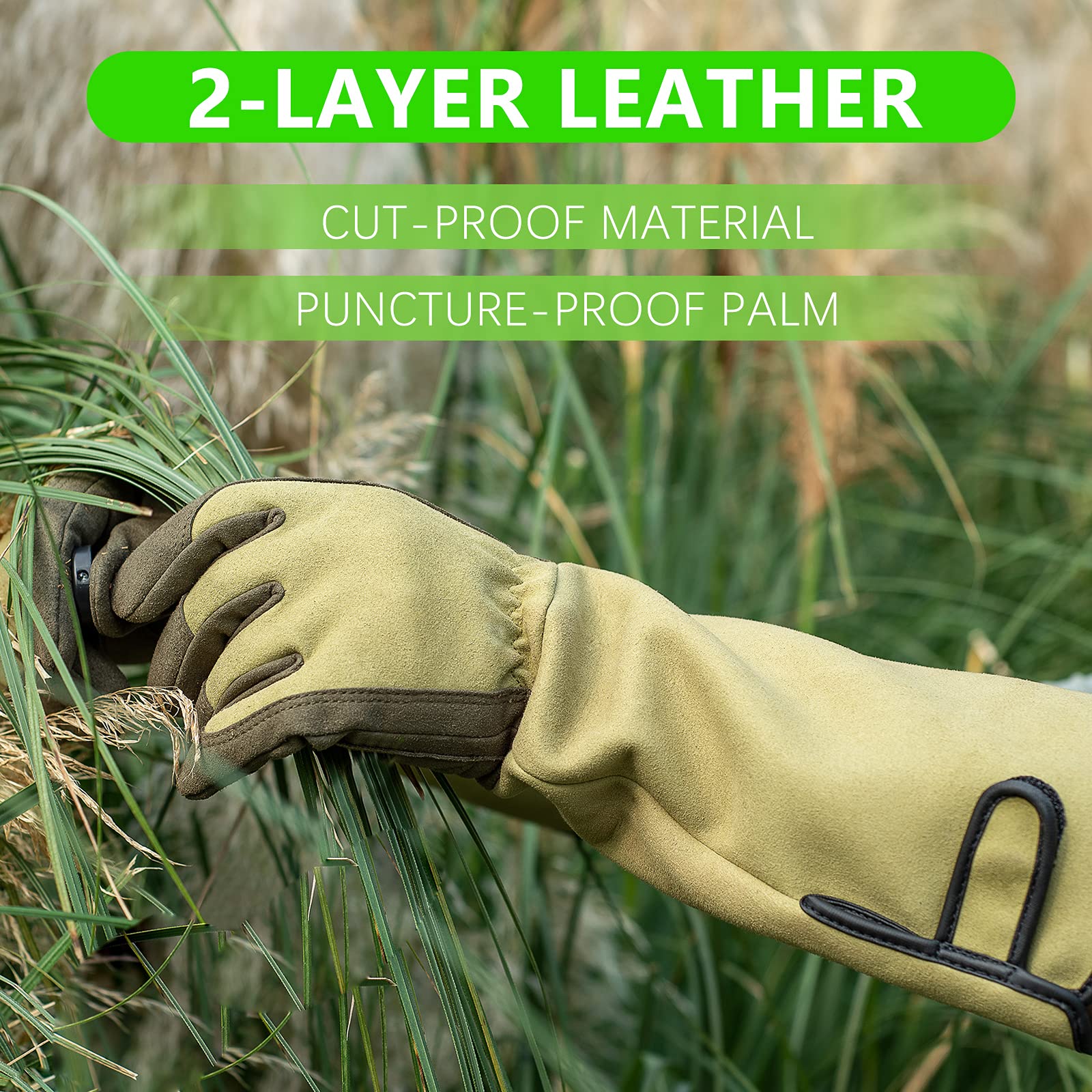 Yionaiyi Professional Rose Pruning Thorn Proof Gardening Gloves with Long Forearm Protection for Men and Women (1 Pair) (green, Medium)