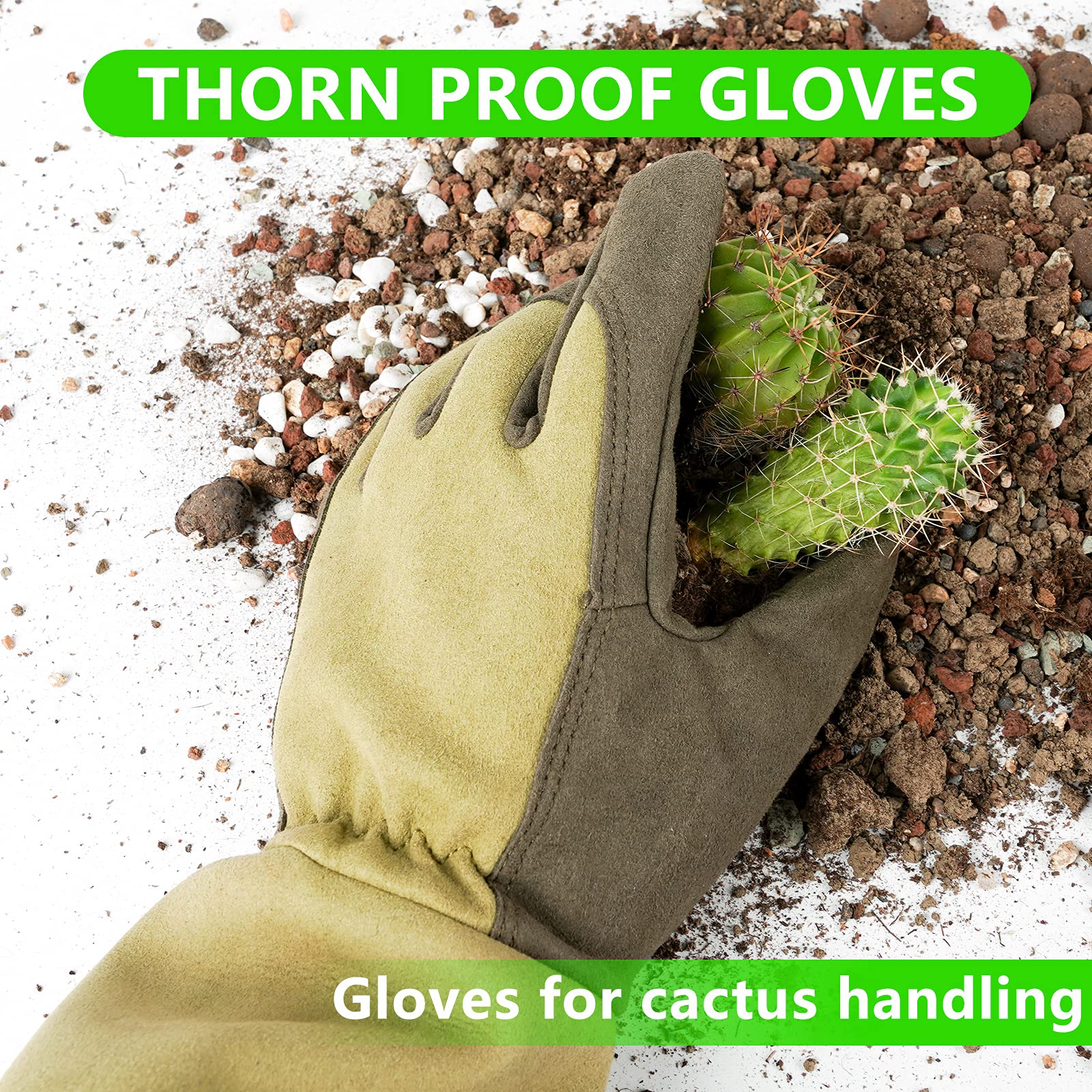 Yionaiyi Professional Rose Pruning Thorn Proof Gardening Gloves with Long Forearm Protection for Men and Women (1 Pair) (green, Medium)