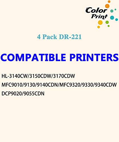 4-Pack ColorPrint Compatible DR221CL Drum Unit Set Replacement for Brother DR-221CL DR-221 DR221 Work with TN221 TN225 HL-3140CW HL-3170CDW HL-3180CDW MFC-9130CW MFC-9330CDW MFC-9340CDW Printer