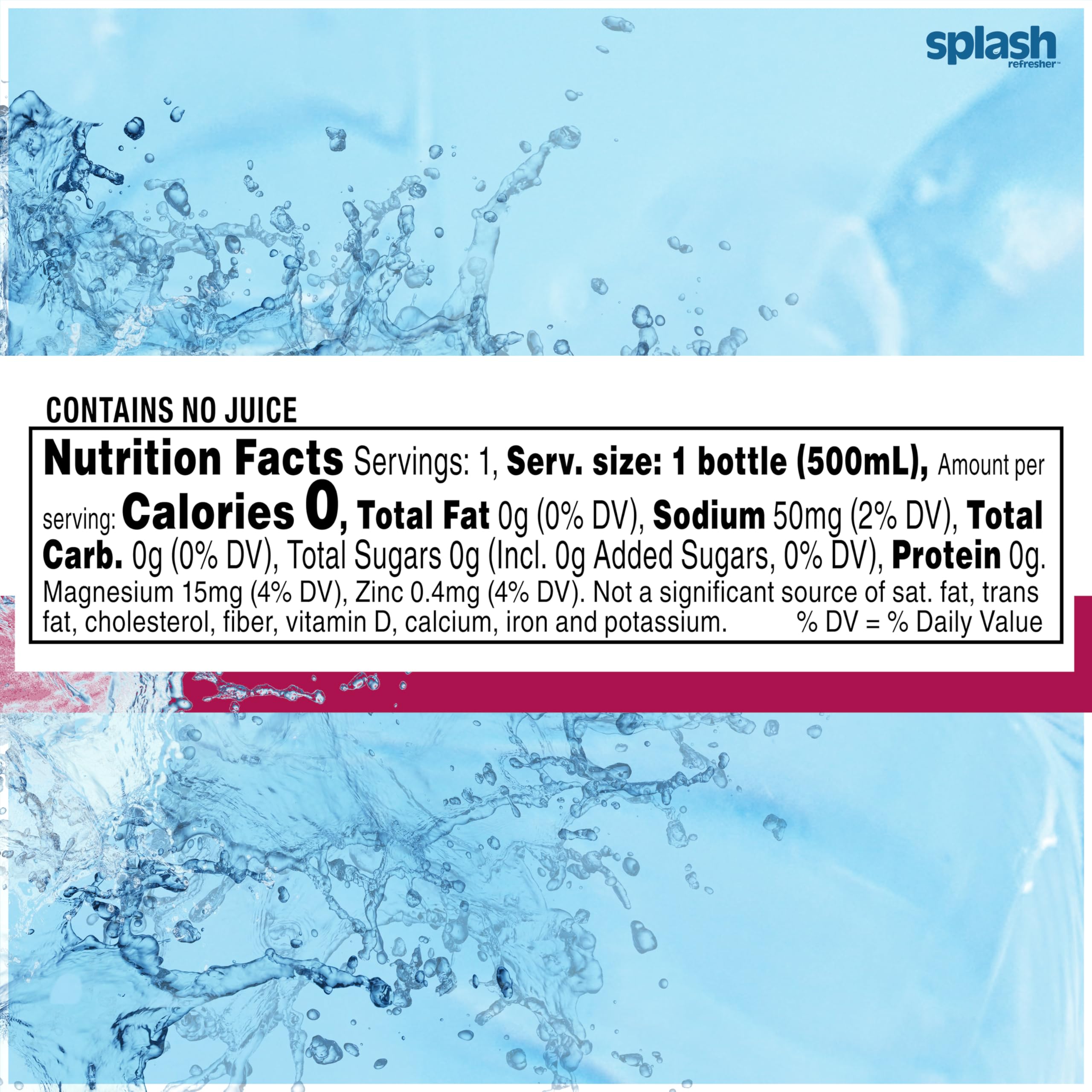 Splash Refresher, Wild Berry Flavor Water Beverage, 8 Fl Oz Plastic Bottles (24 Count)