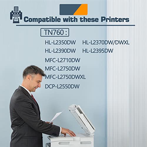 TN760 Compatible TN-760 Black High Yield Toner Cartridge Replacement for Brother TN-760 DCP-L2550DW MFC-L2710DW HL-L2350DW HL-L2370DW HL-L2390DW Toner.(4 Pack)