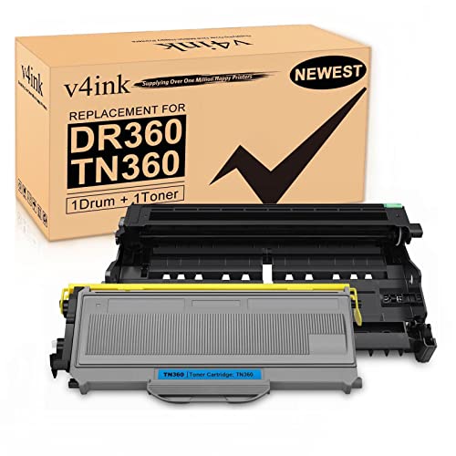 v4ink Compatible Drum+Toner Replacement for Brother DR360 TN360 (1Drum + 1Toner) Work with DCP7030 DCP7040 DCP7045 HL2120 HL2140 HL2150 HL2170 MFC7320 MFC7340 MFC7345 MFC7440 MFC7445 MFC7450 MFC7840