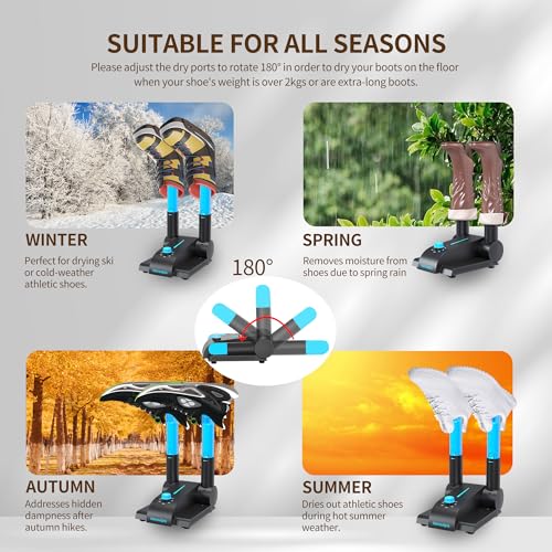Monealpis Boot Dryer - Portable Shoe Dryer Warmer with Heat Blower, Timer, and Adjustable Foldable Rack for Work Boots, Shoes, Gloves, Helmets, Ski Boots, and Sneakers