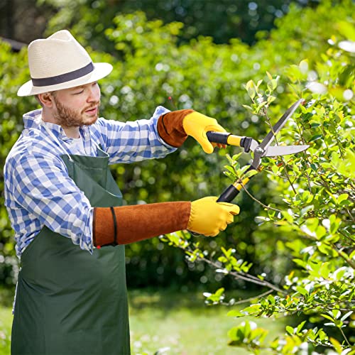 2 Pairs Long Gardening Gloves for Women Men Thorn Proof Rose Pruning Gloves Heavy Duty Gauntlet Leather Work Garden Gloves (Yellow, Large)