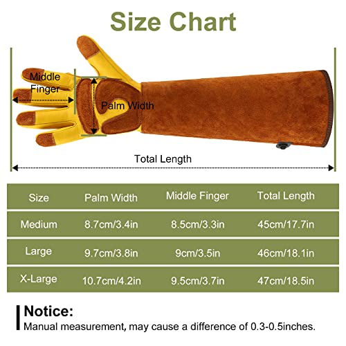 2 Pairs Long Gardening Gloves for Women Men Thorn Proof Rose Pruning Gloves Heavy Duty Gauntlet Leather Work Garden Gloves (Yellow, Large)