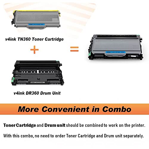 v4ink Compatible Drum+Toner Replacement for Brother DR360 TN360 (1Drum + 1Toner) Work with DCP7030 DCP7040 DCP7045 HL2120 HL2140 HL2150 HL2170 MFC7320 MFC7340 MFC7345 MFC7440 MFC7445 MFC7450 MFC7840